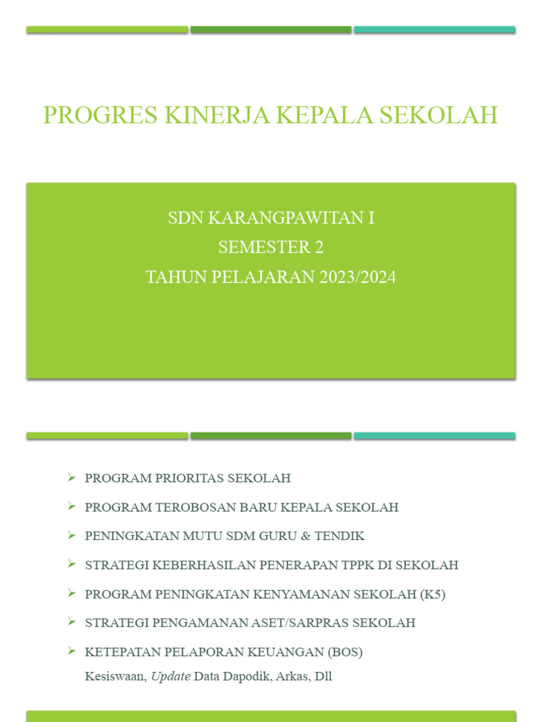 Progres Kinerja SDN Karangpawitan I | PDF