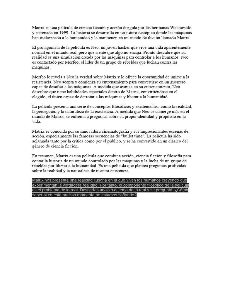 Matrix Es Una Película de Ciencia Ficción y Acción Dirigida Por Las Hermanas Wachowski y ...