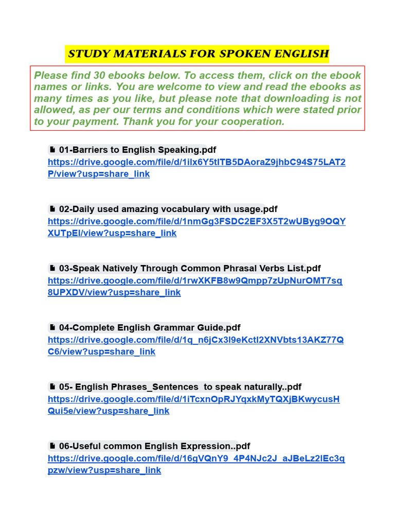 Free Spoken English Study Materials | PDF | English Language | Language ...