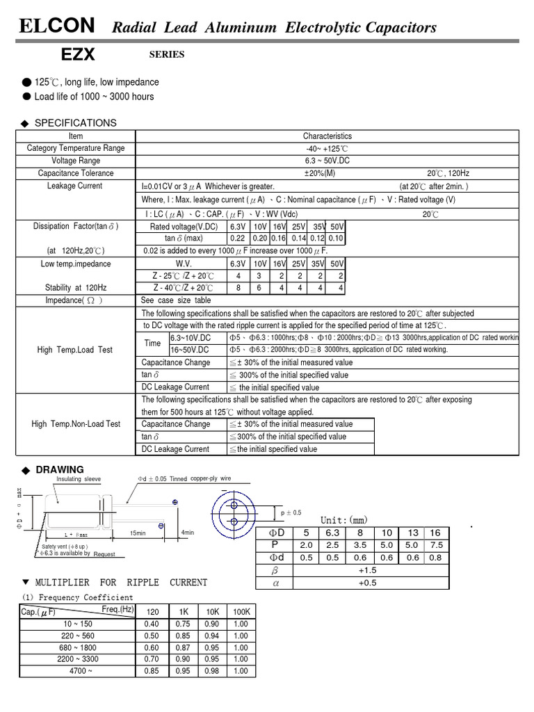 Elcon (Radial Thru-Hole) 2006 EZX Series | PDF | Capacitor | Computer Engineering