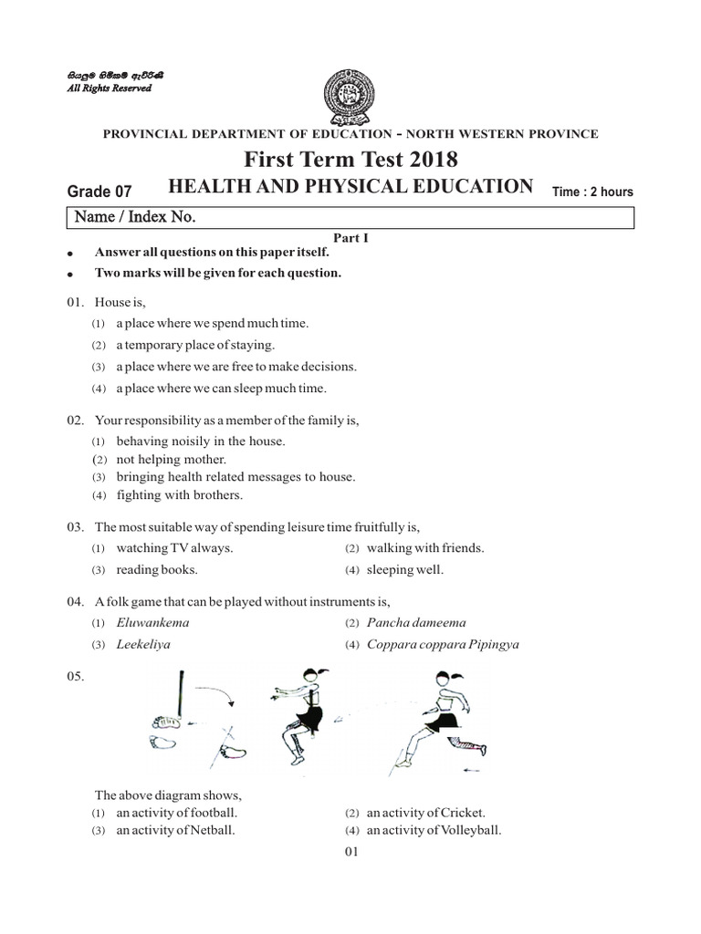 Grade 7 Health First Term Test 2018 | PDF | Physical Education