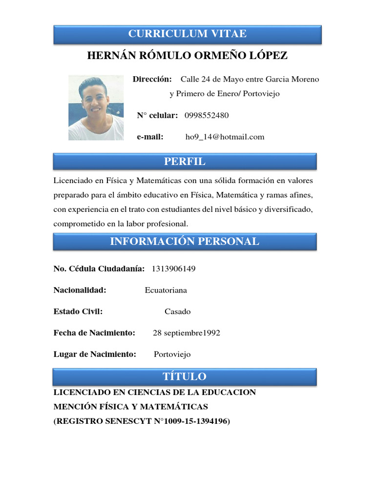 Curriculum Lic. Hernan Ormeño | PDF | Maestros | Plan de estudios