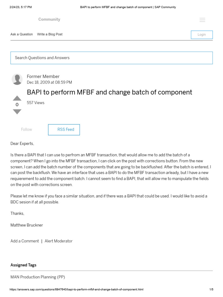 BAPI To Perform MFBF and Change Batch of Component - SAP Community ...