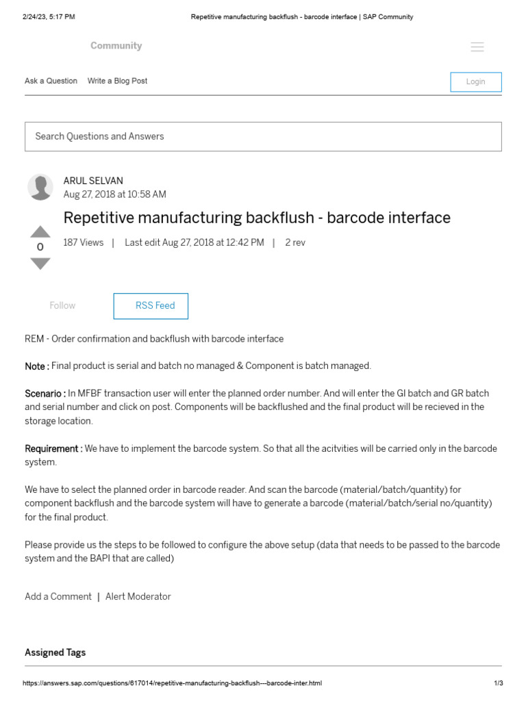 Repetitive Manufacturing Backflush - Barcode Interface - SAP Community ...