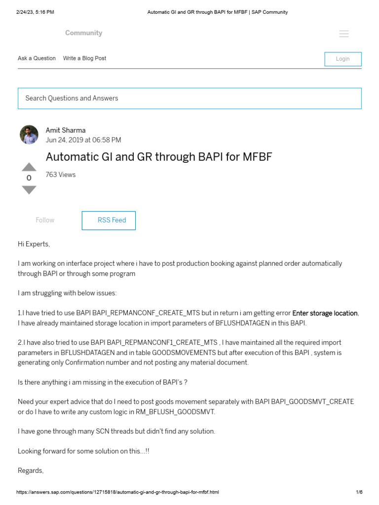 Automatic GI and GR Through BAPI For MFBF - SAP Community | PDF ...