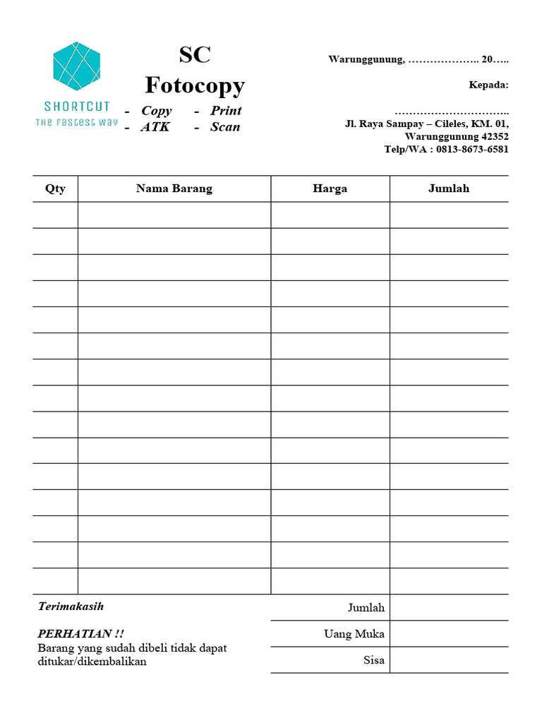 Nota Pembelian Fotocopy Warunggunung | PDF