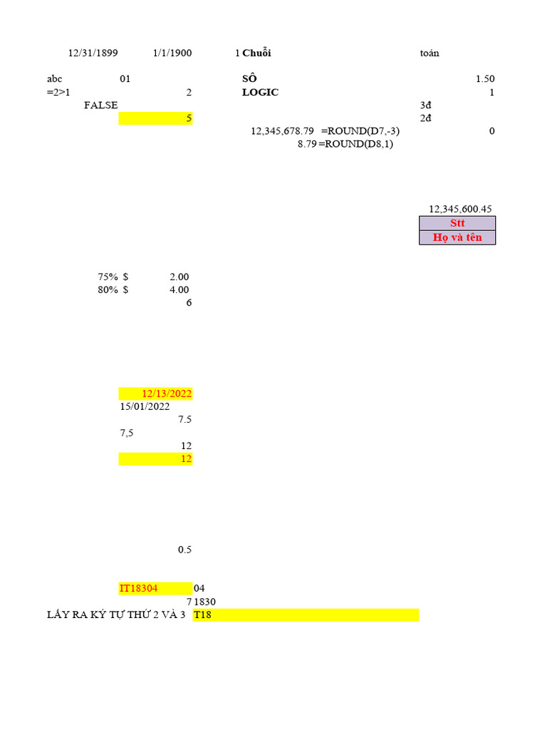 00BT Excel 2010 - Dung BT Theo Tuan | PDF