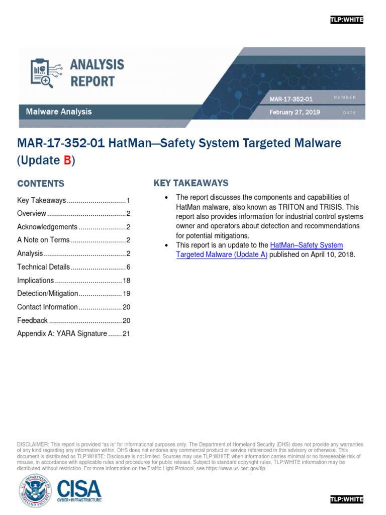 ICS-CERT Analysis Report of HatMan - Safety System Targeted Malware (Update B) | PDF | Malware ...