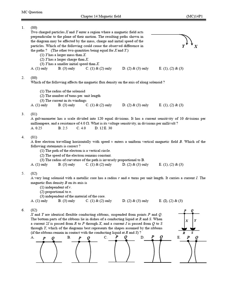 Magnetic Field MCQs and Concepts | PDF | Magnetic Field | Electric Current