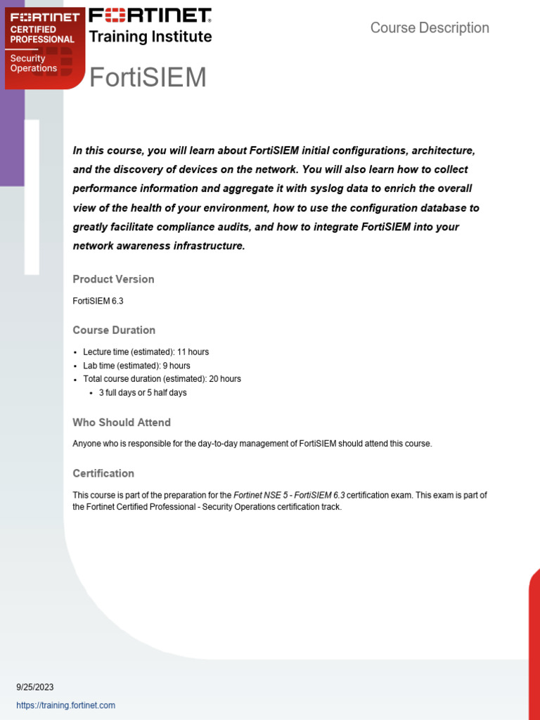 FortiSIEM 6.3 Course Description | PDF | Computing | Information Technology