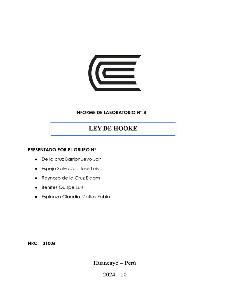 Informe N9 Fisica1 2024 | PDF | Elasticidad (Física) | Mecanica clasica