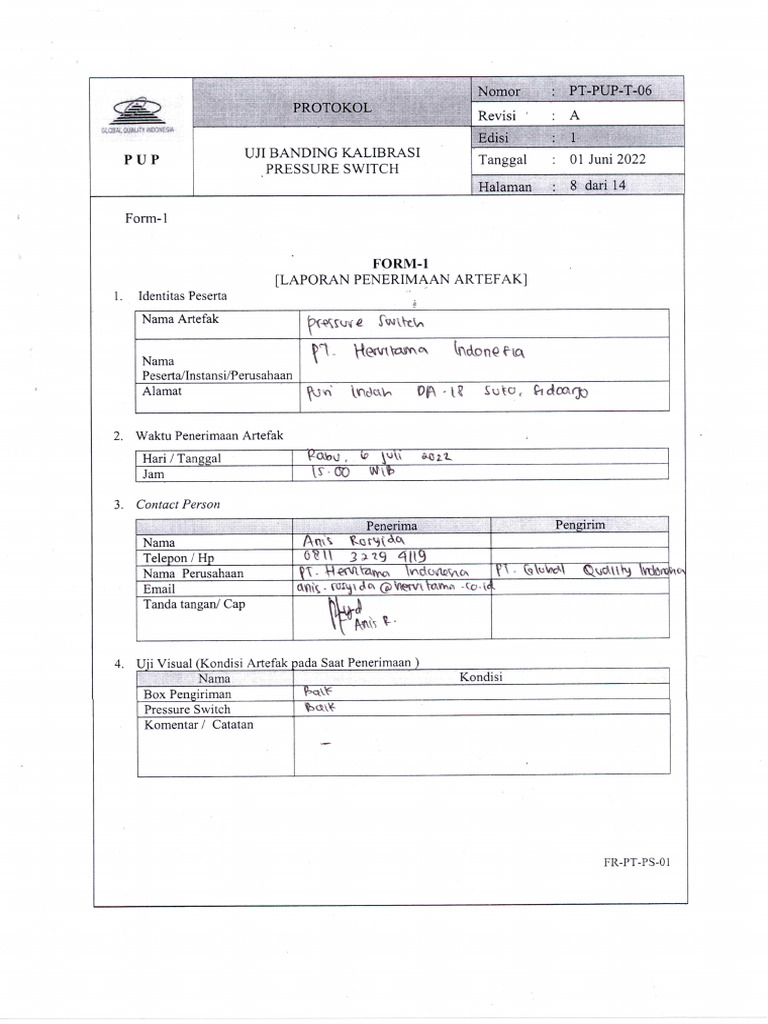 Tanda Terima Artefak | PDF