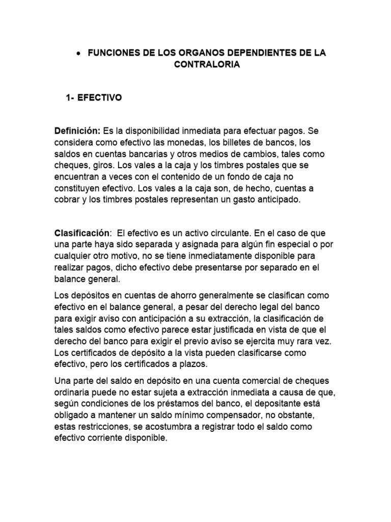 Tema 3. Efectivo. Funciones de Los Organos Depend. de La Contraloria | Descargar gratis PDF ...