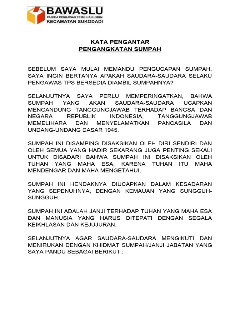Kata Pengantar Pengangkatan Sumpah | PDF