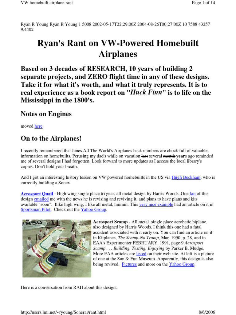 VW-Powered Homebuilt Aircraft Insights | PDF | Homebuilt Aircraft ...