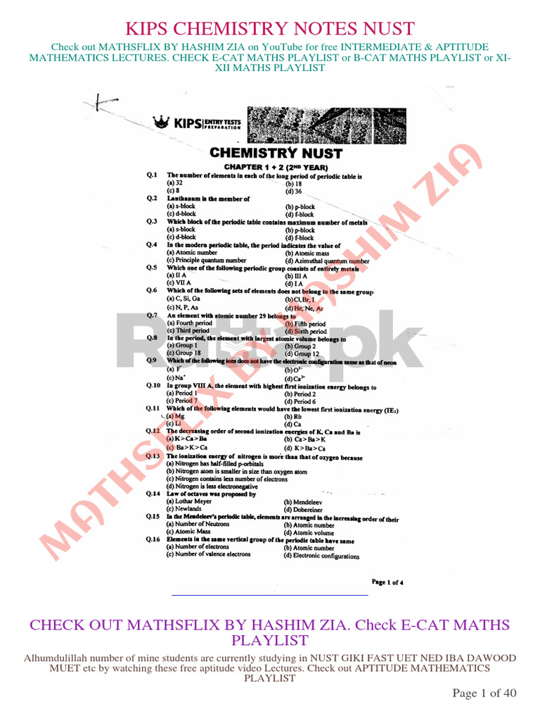 Kips Chemistry Notes Nust | PDF