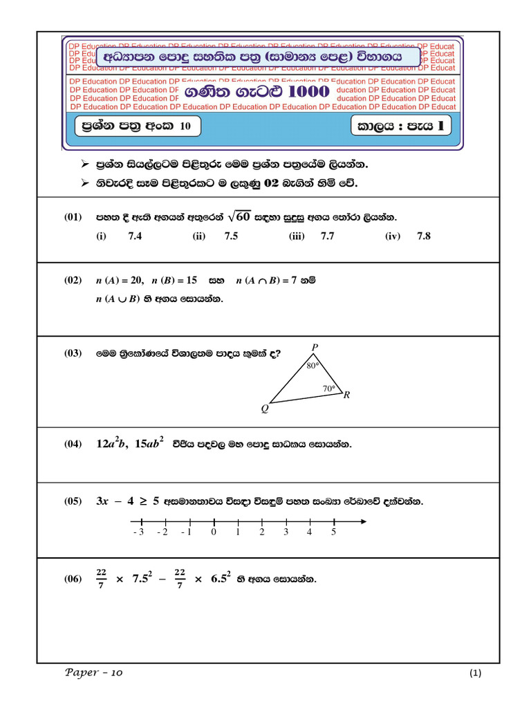 Math Paper 10: Problems & Solutions | PDF