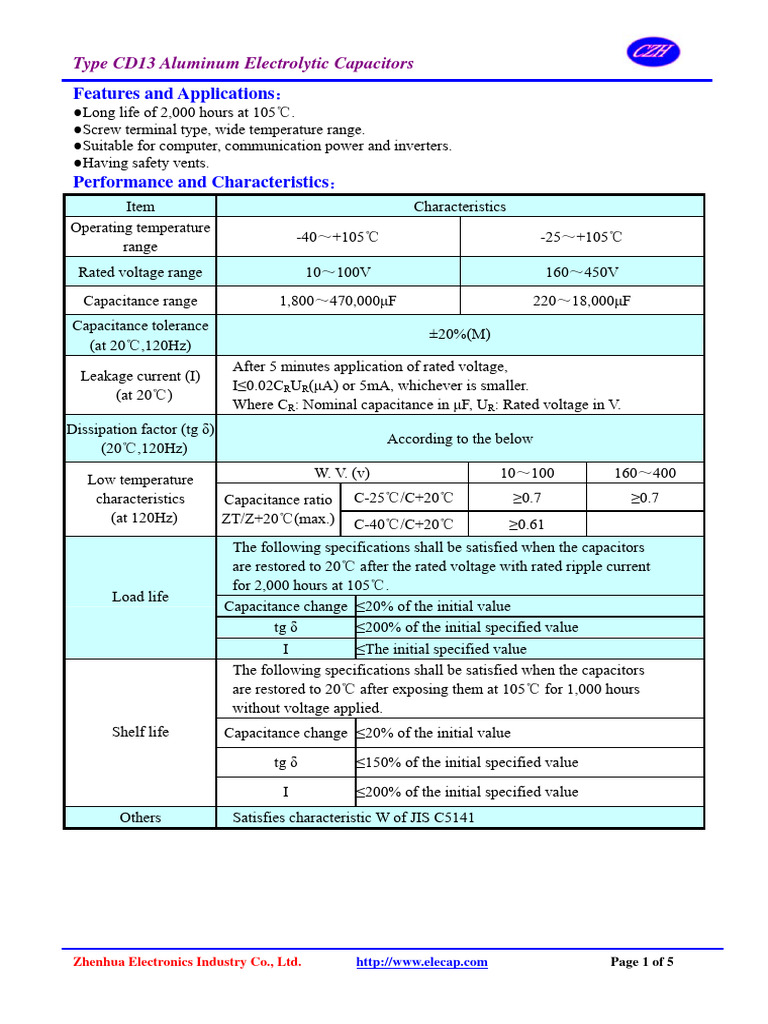 Elecap (Lug Terminals) CD13 Series | PDF | Capacitor | Computer Engineering