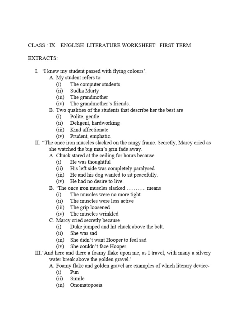 CBSE Class 9 English - Extracts | PDF | Poetry | General Fiction