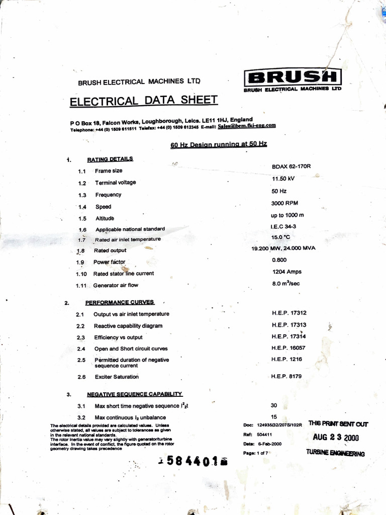 Electrical Data Sheet (2) | PDF | Electric Generator | Electrical ...