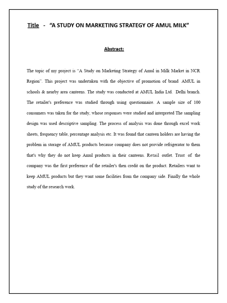 Research Paper A Study On Marketing Strategy of Amul Milk | PDF ...