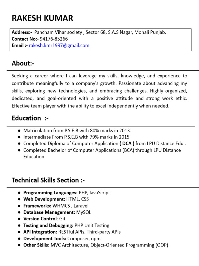 RAKESH PHP Developer CV | PDF | Php | Web Development RAKESH PHP Developer CV | PDF | Php | Web Development