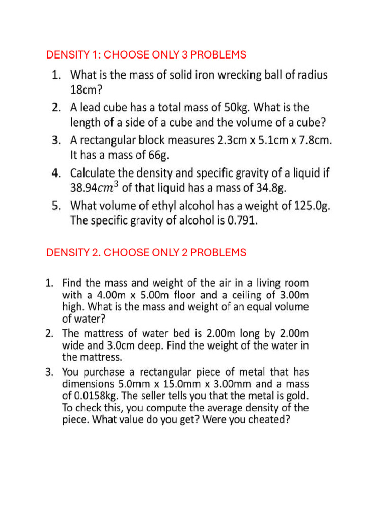 Density 1 - Linear Expansion Problem Set | PDF | Pressure | Pressure ...
