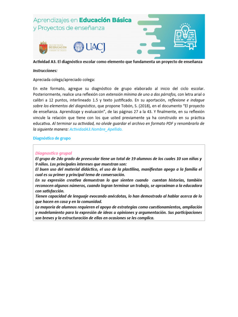 El Diagnóstico Escolar Como Elemento Que Fundamenta Un Proyecto De