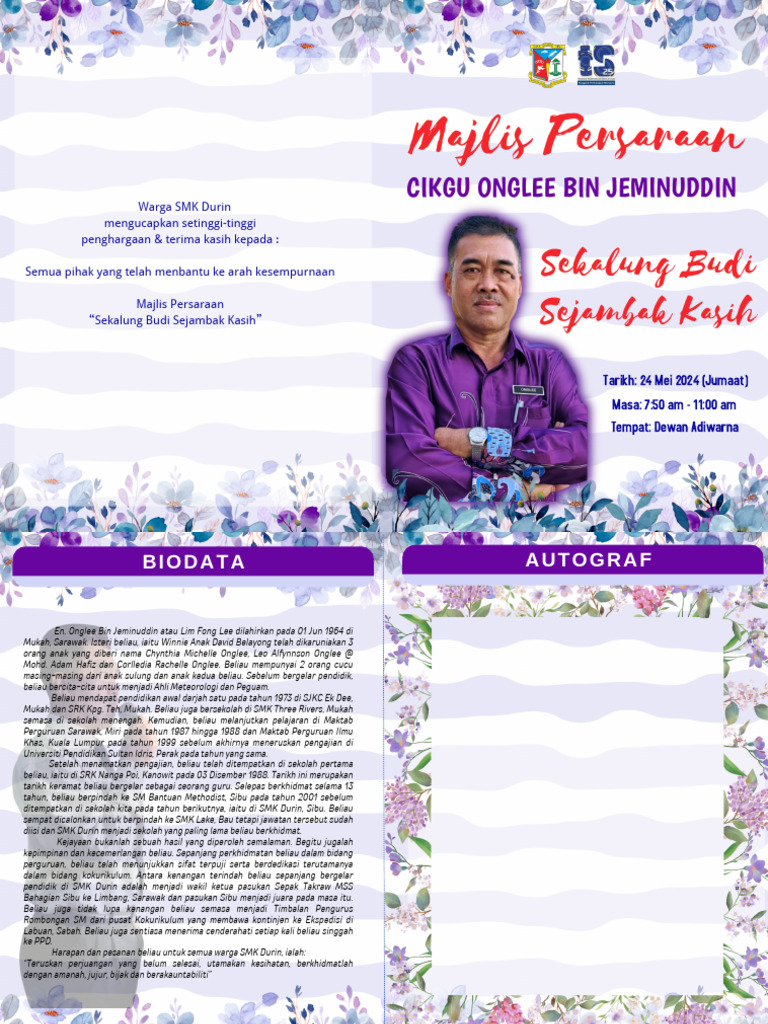 Buku Program Majlis Persaraan Cikgu Onglee | PDF