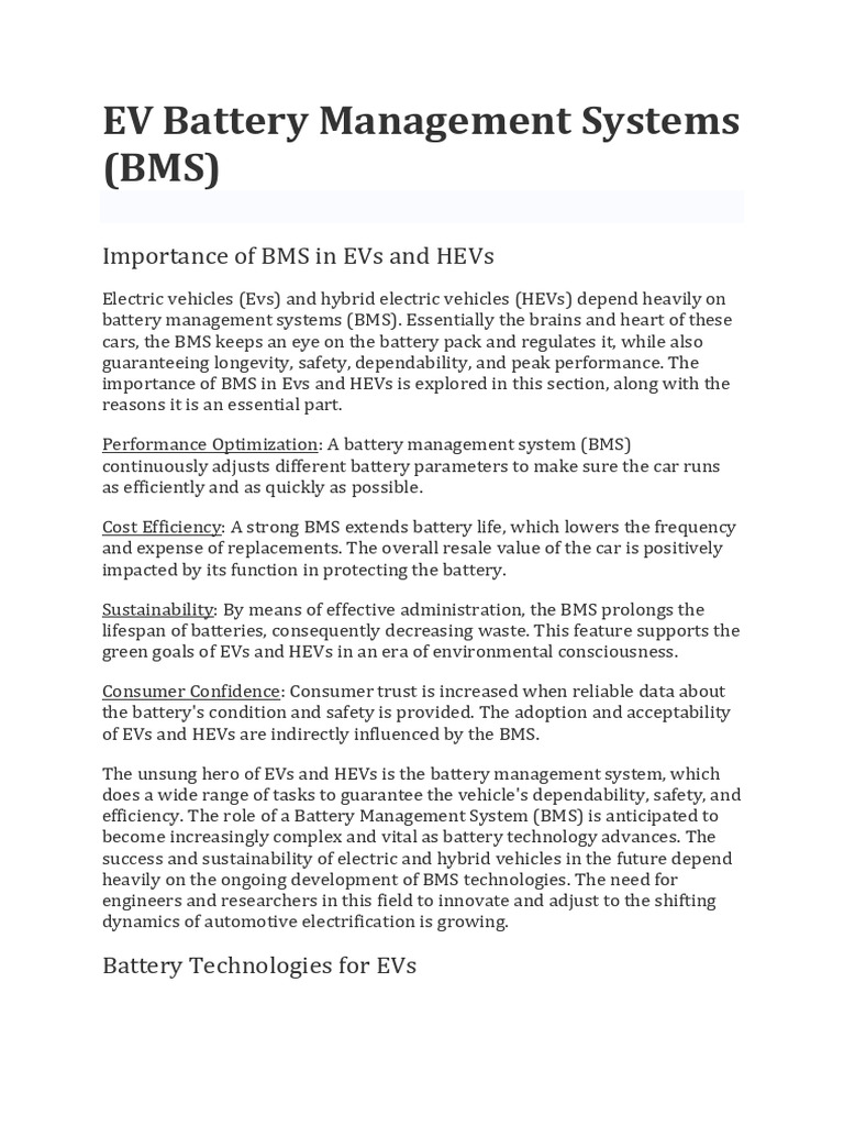 EV Battery Management Systems | PDF | Lithium Ion Battery | Electric ...