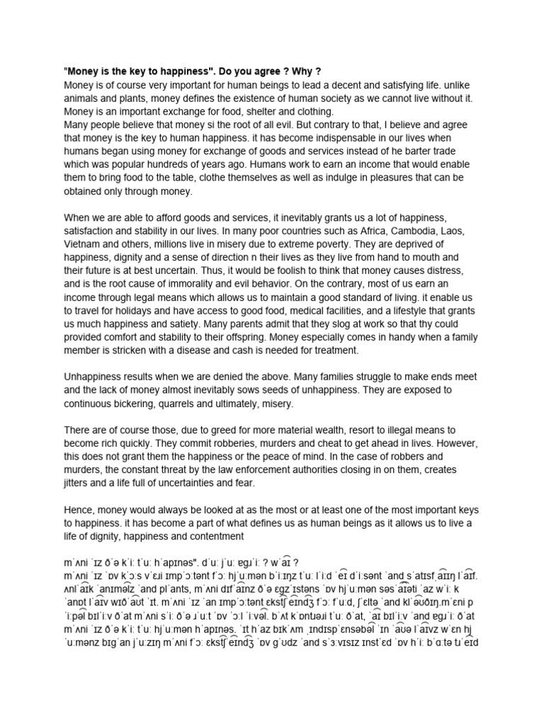 Money Is The Key To Happiness | PDF | Happiness | Human