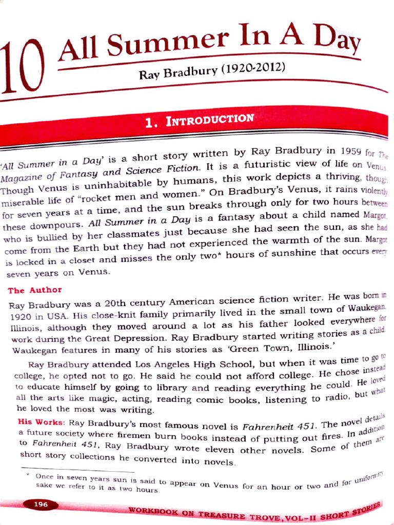 "All Summer in a Day: A Ray Bradbury Analysis" | PDF | Solar System ...