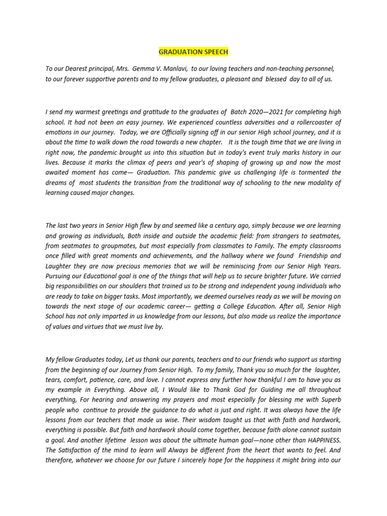 SPEECH FINAL NA | PDF | Happiness | Faith