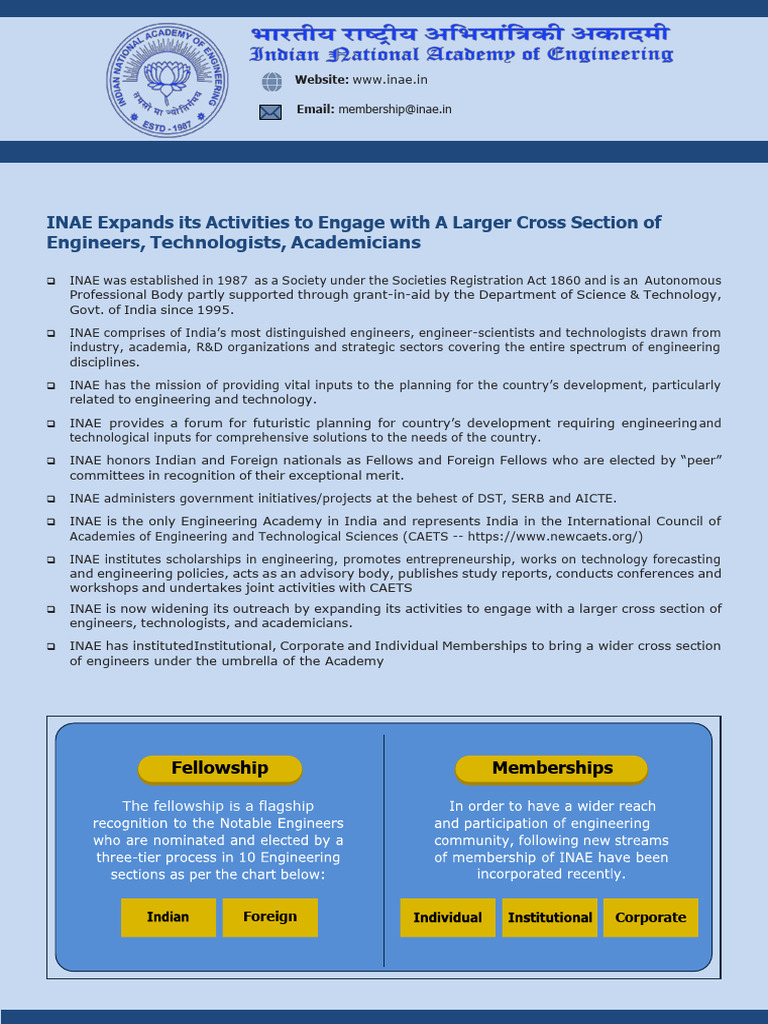 INAE Individual Membership - Brochure 1 | PDF | Doctor Of Philosophy ...
