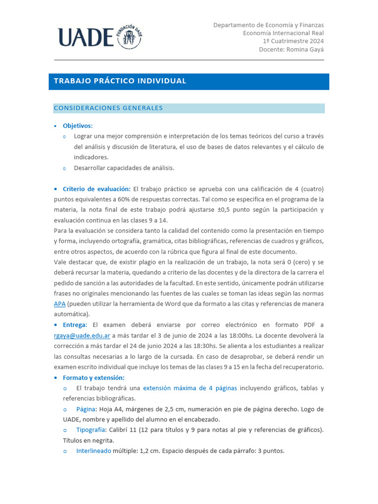 Economía Internacional Real - Consigna TP Individual-2 | PDF | Exportaciones | Evaluación