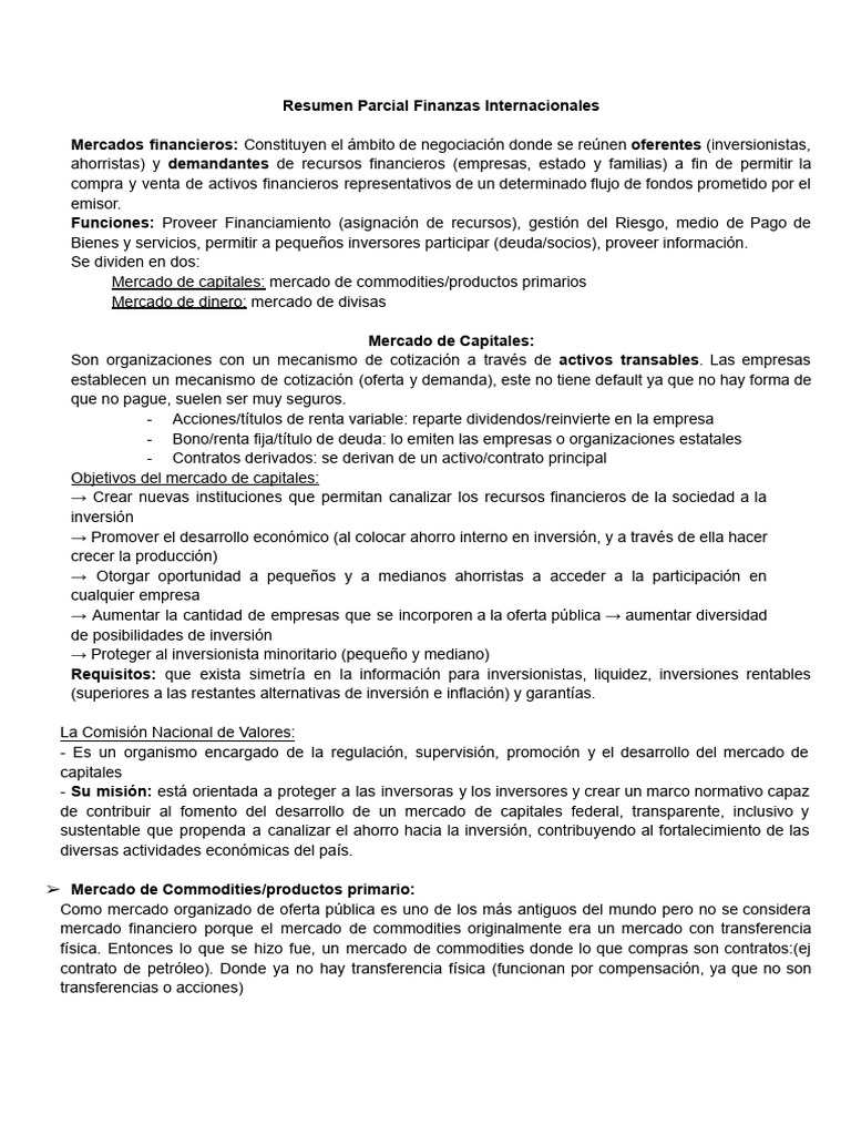 Resumen Parcial Finanzas Internacionales | PDF | Compartir (Finanzas) | Mercado de divisas