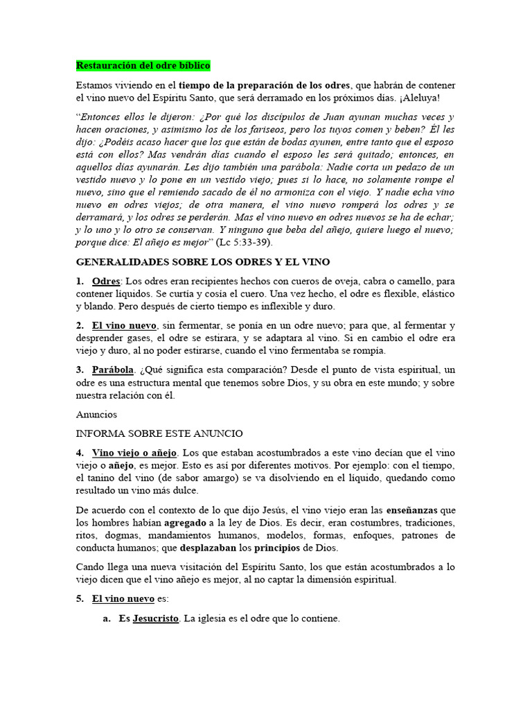 Significado y restauración del odre bíblico | PDF | Jesús | espíritu Santo