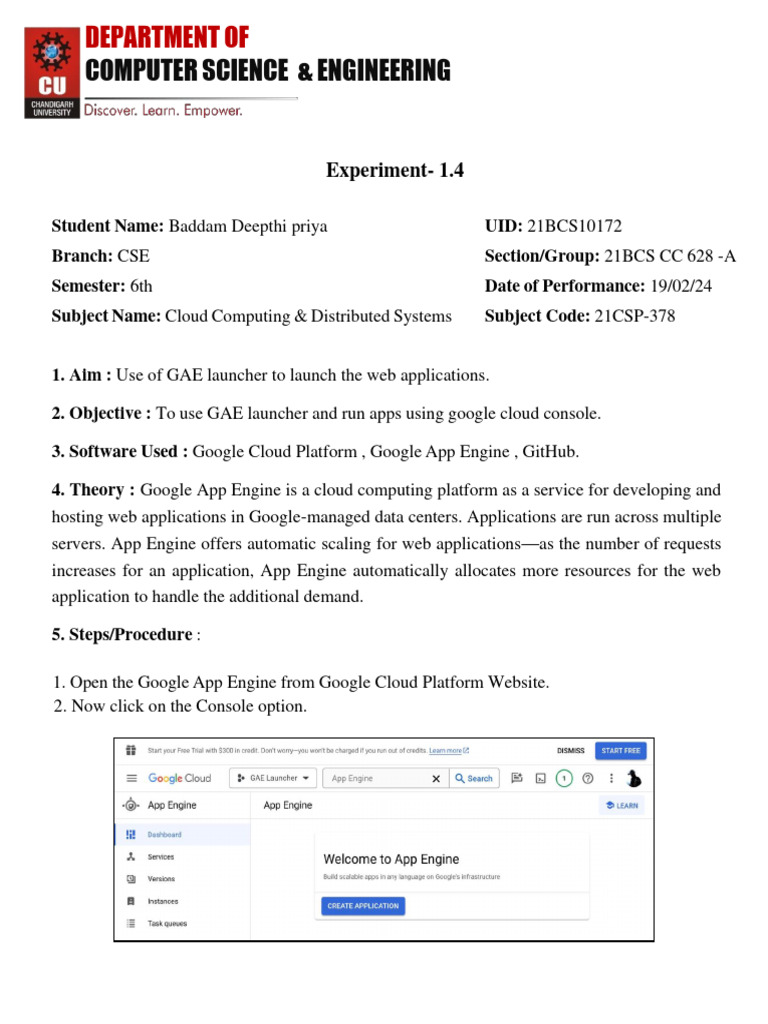 Computer Science & Engineering: Experiment-1.4 | PDF