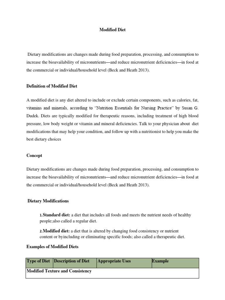 Modified Diet | PDF | Diet (Nutrition) | Diet & Nutrition