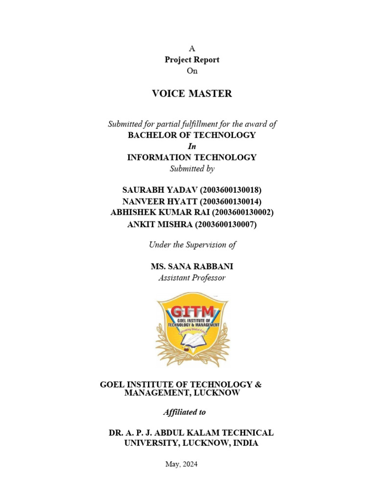 Voice Master Report | PDF | Speech Synthesis | Feasibility Study