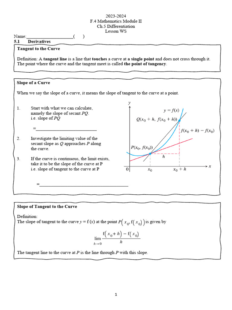 Ch.5 Differentiation | PDF | Derivative | Tangent