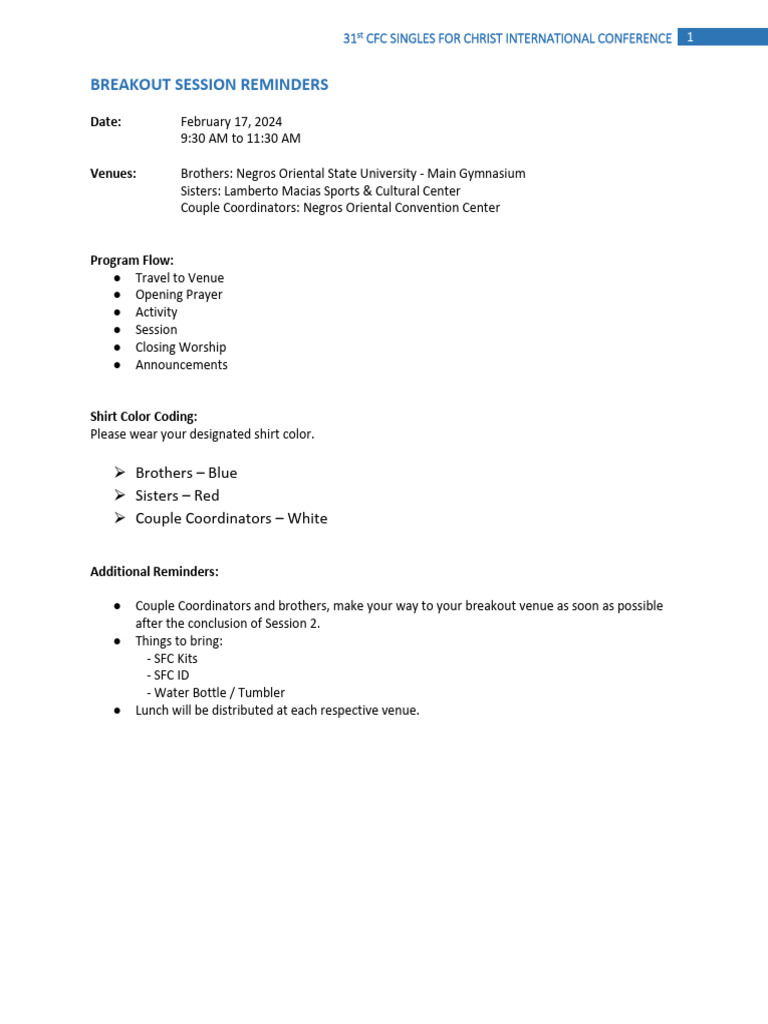 5 Breakout Session Reminders | PDF