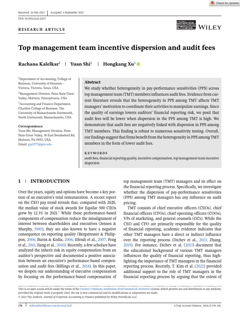 J Corp Accounting Finance - 2023 - Kalelkar - Top Management Team ...