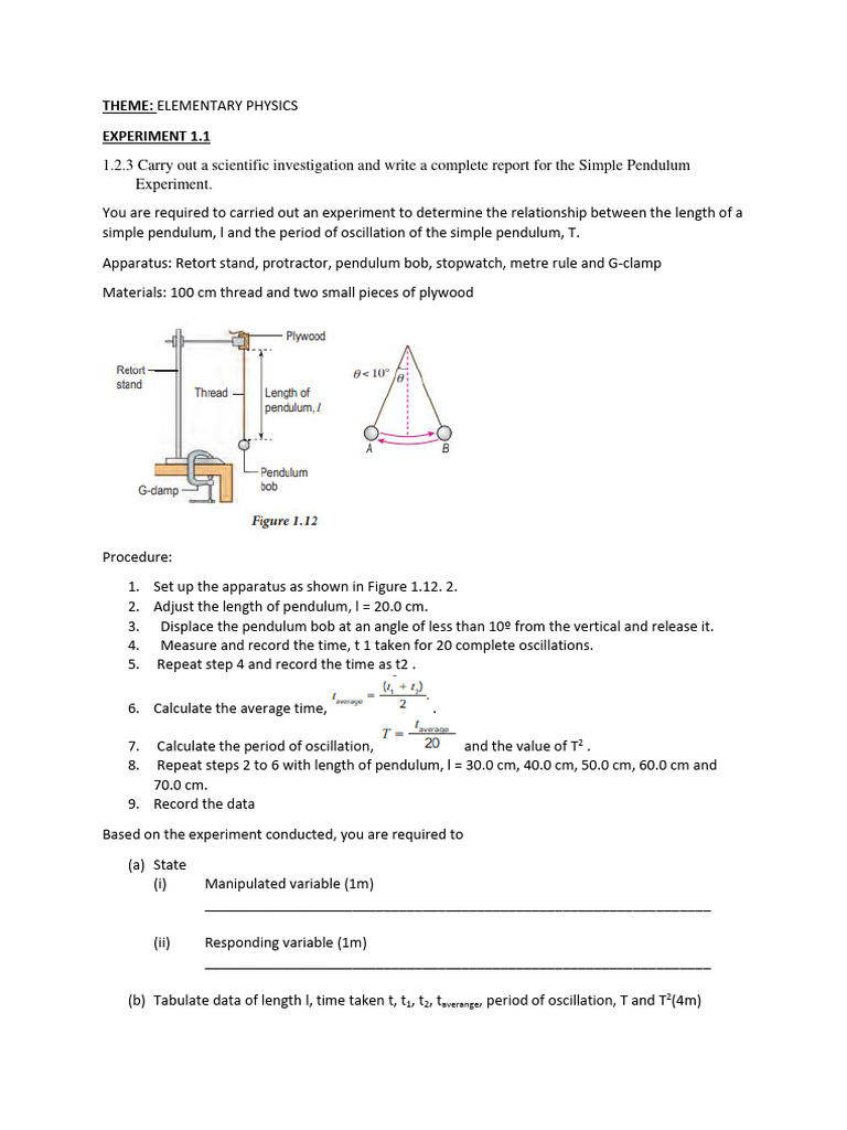 Exp 1.1 Pendulum | PDF