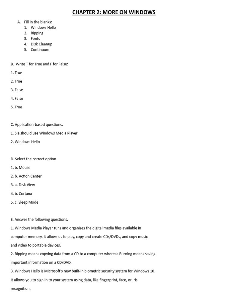 Computer Class 6 Chapter 2 Answer Key | PDF