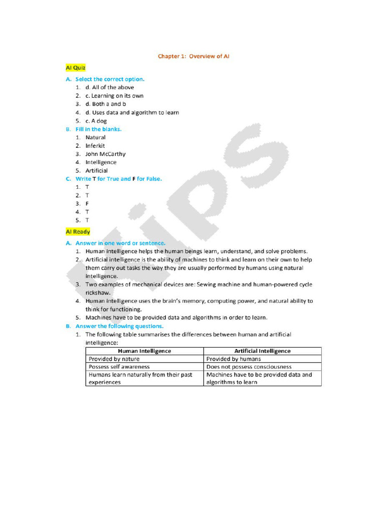 AI Class VI Chapter 1 Answer Key | PDF