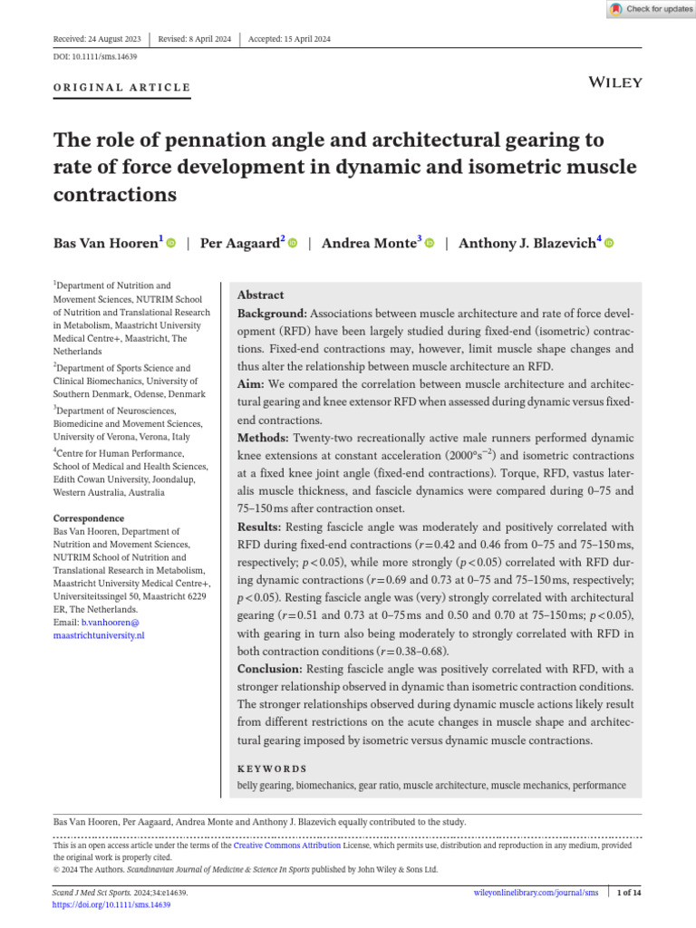 Scandinavian Med Sci Sports - 2024 - Van Hooren - The Role of Pennation ...