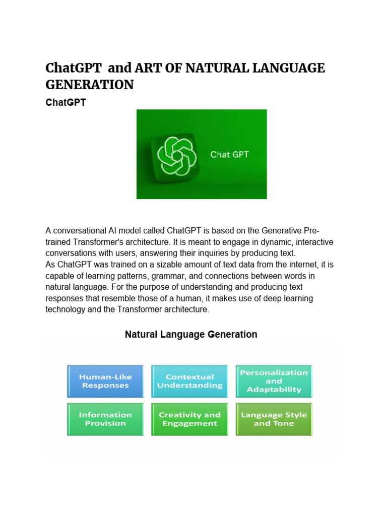 ChatGPT and ART OF NATURAL LANGUAGE GENERATION | PDF | Artificial ... ChatGPT and ART OF NATURAL LANGUAGE GENERATION | PDF | Artificial ...