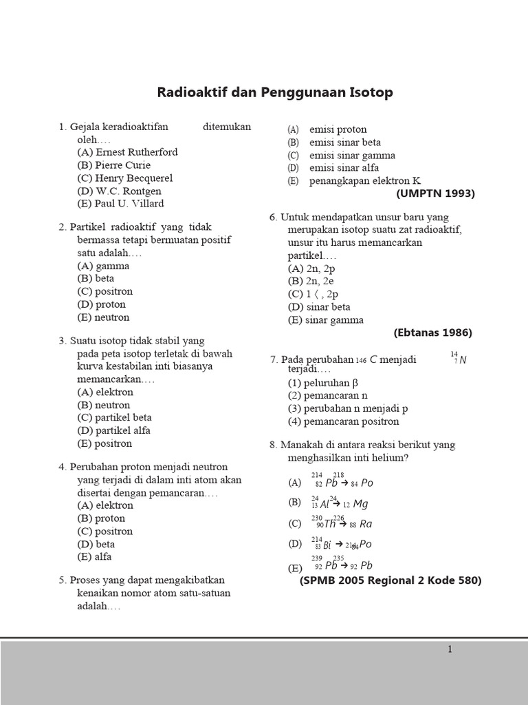 Soal Latihan Radioaktif dan Isotop | PDF