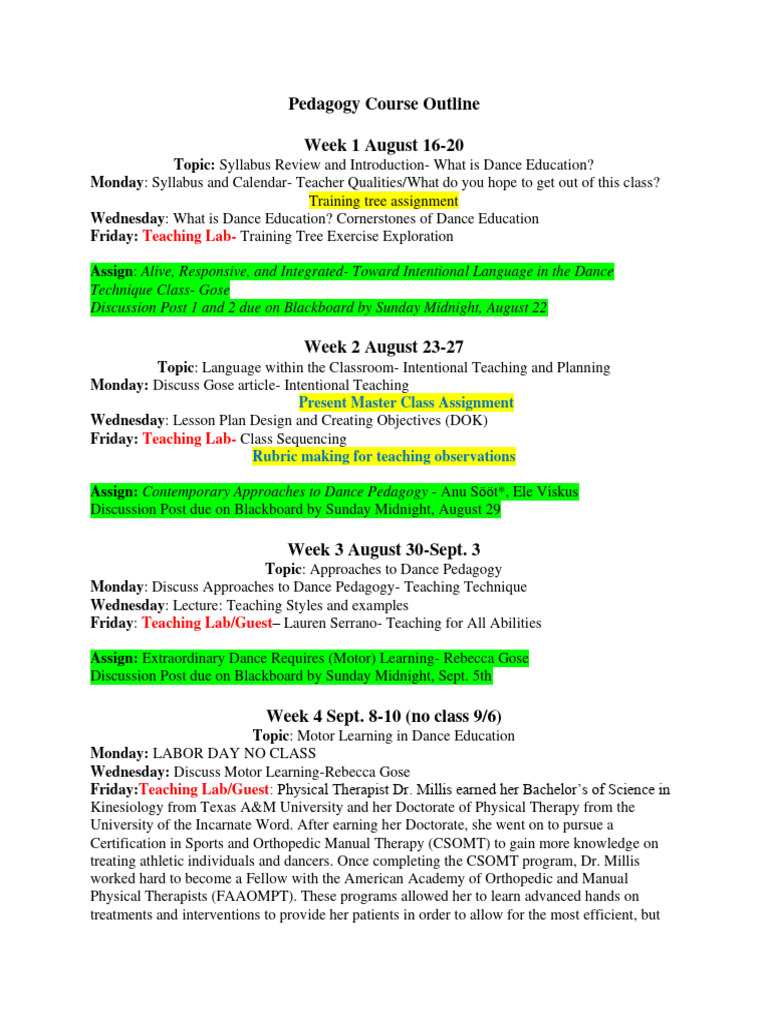 Dance Education Pedagogy Course Outline | PDF | Physical Therapy | Pedagogy